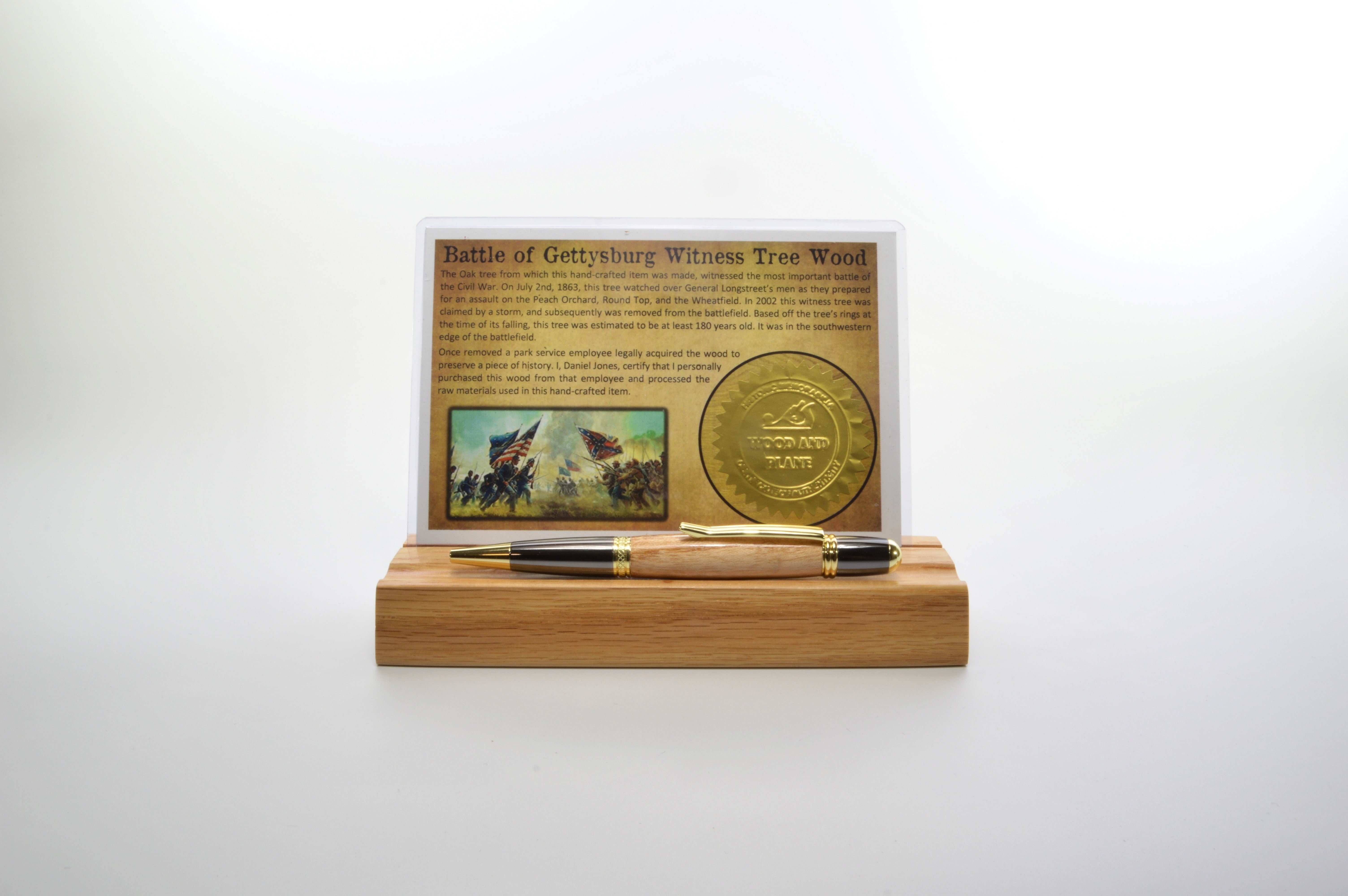 Handcrafted Gettysburg Battlefield Witness Wood Pen in Gold Titanium a ...