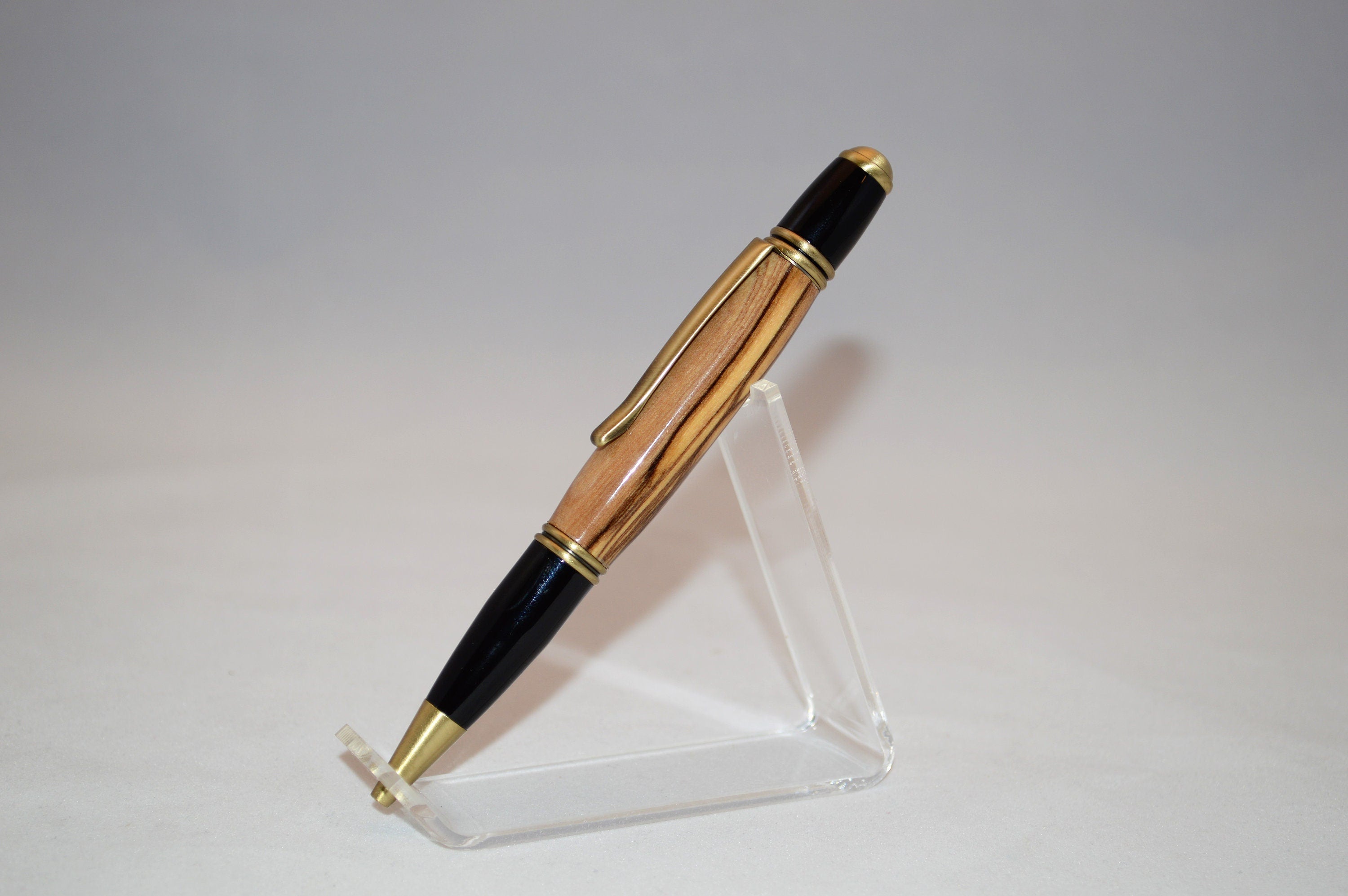Elegant Twist Pen Made With Bethlehem Olivewood in Antique Brass and B ...